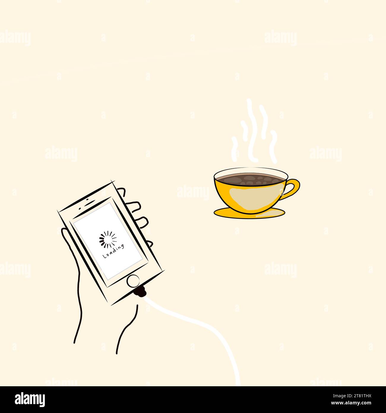 cell phone charging process and a cup of hot coffee Stock Photo - Alamy