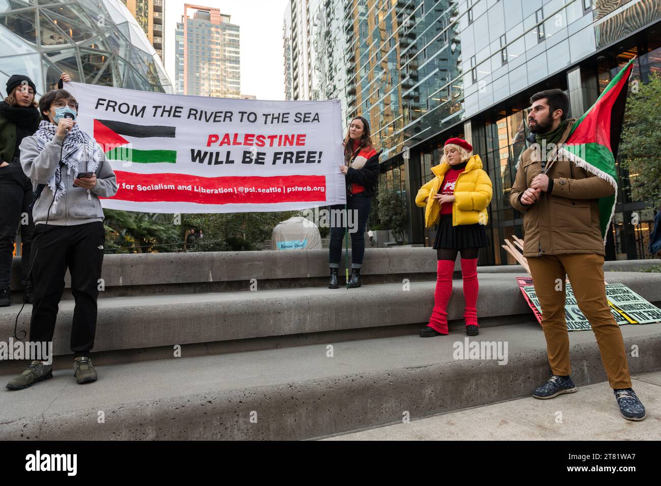 Seattle, USA. 17th Nov 2023. A banner that reads “From The River To The ...