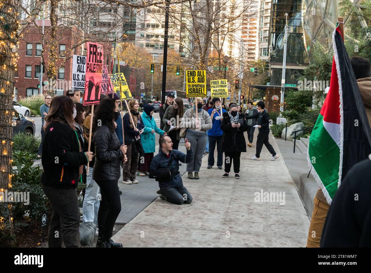 Seattle, USA. 17th Nov 2023. Protestors in the heart of Seattle’s South ...
