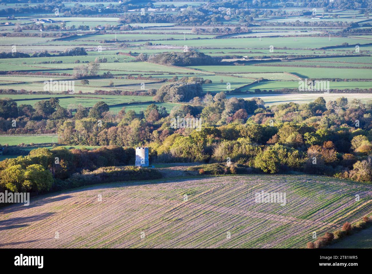 View of Firle tower and the South Downs in autumn, East Sussex, England ...