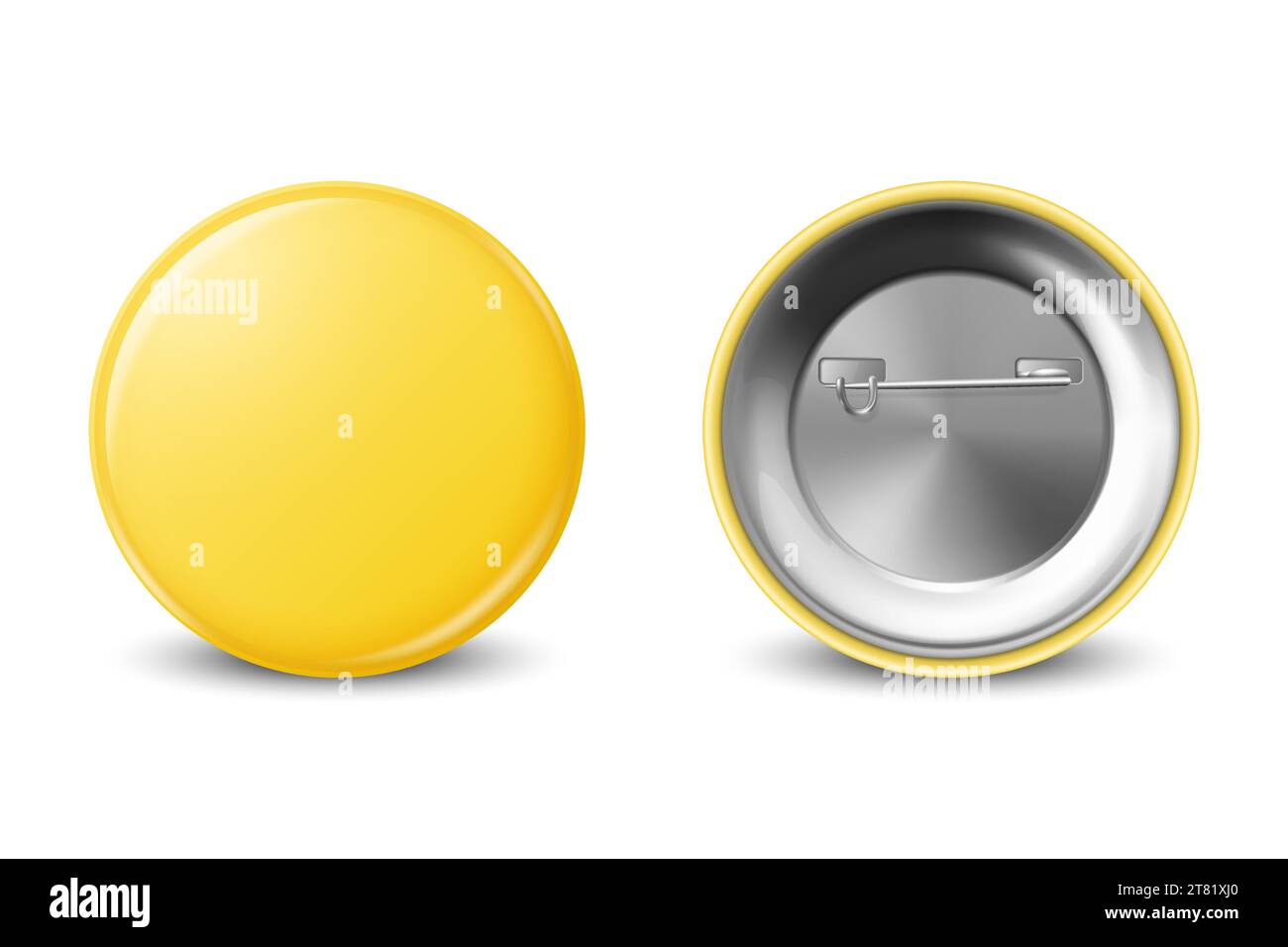 Vector 3d Realistic Blank Yellow Round Button Badge Set Closeup ...