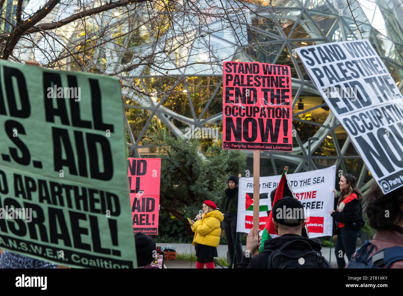 Seattle, USA. 17th Nov 2023. Protestors in the heart of Seattle’s South ...