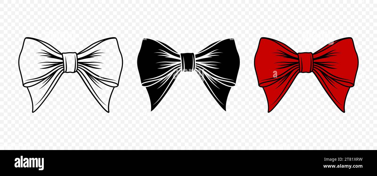 Vector Cartoon Bow Tie or Gift Bow, Cut Out and with Outline Icon Set ...