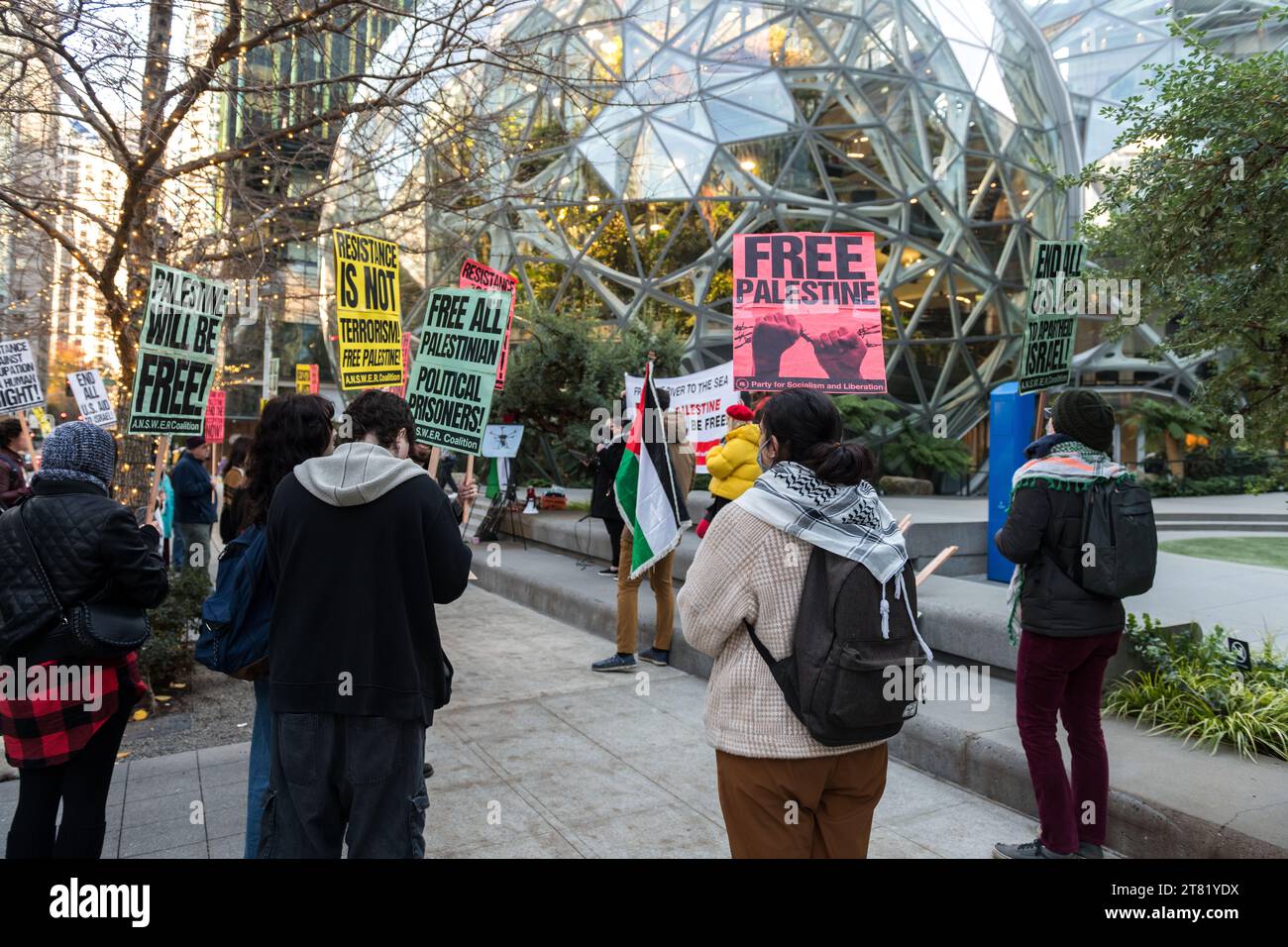 Seattle, USA. 17th Nov 2023. Protestors in the heart of Seattle’s South ...
