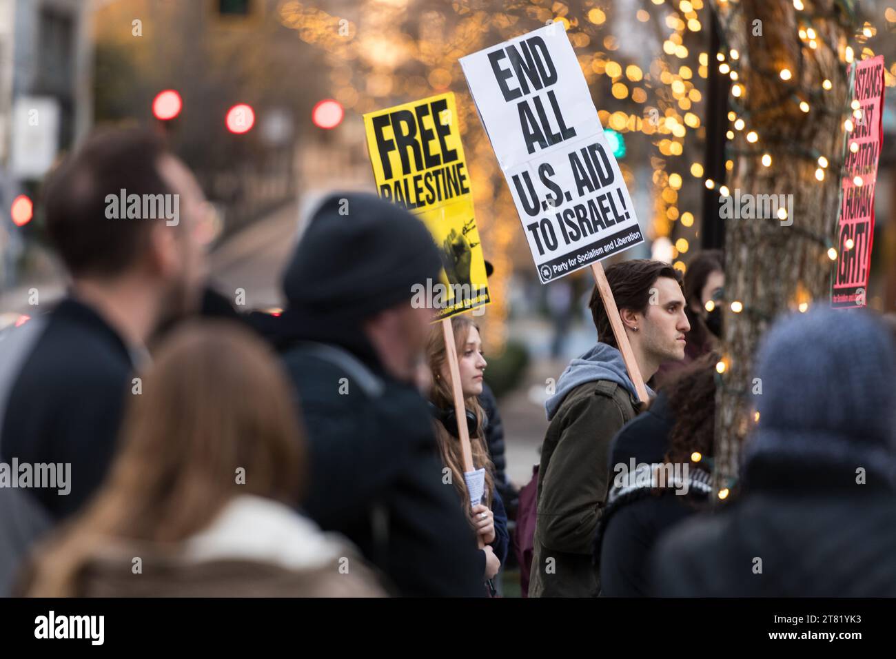 Seattle, USA. 17th Nov 2023. Protestors in the heart of Seattle’s South ...