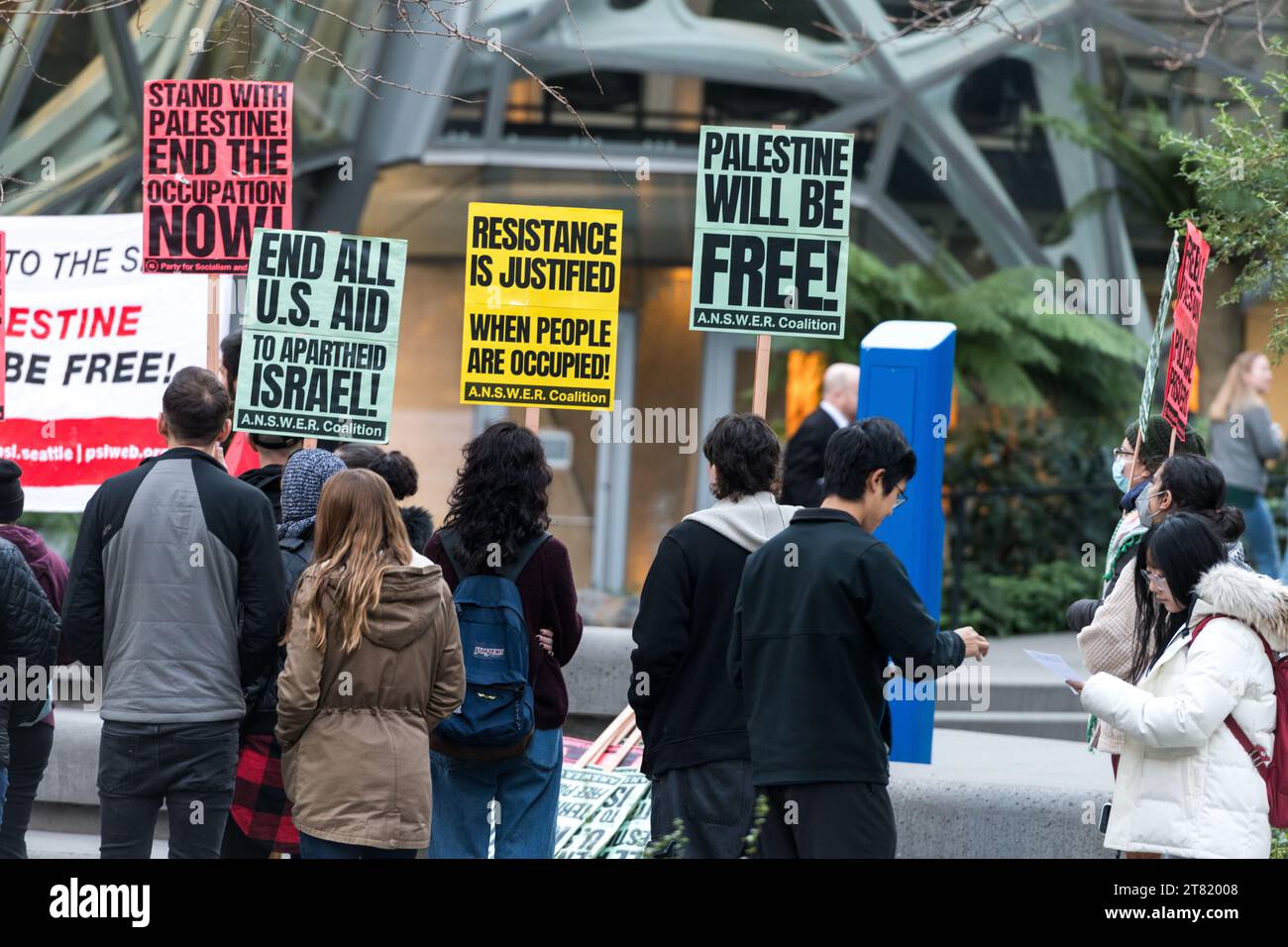 Seattle, USA. 17th Nov 2023. Protestors in the heart of Seattle’s South ...