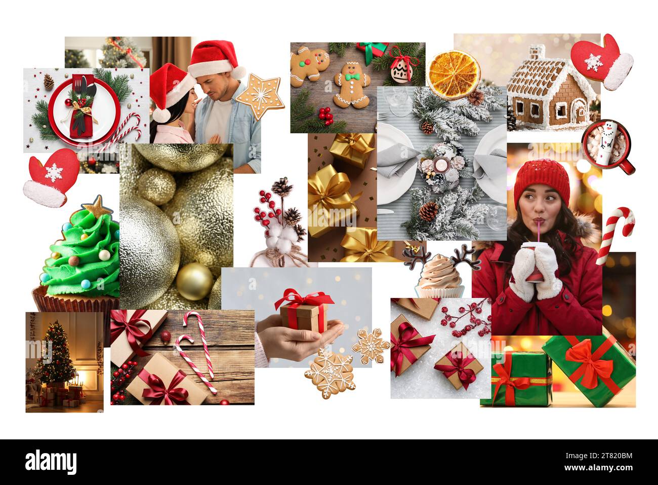 Photos of Christmas holidays combined into collage on white background ...