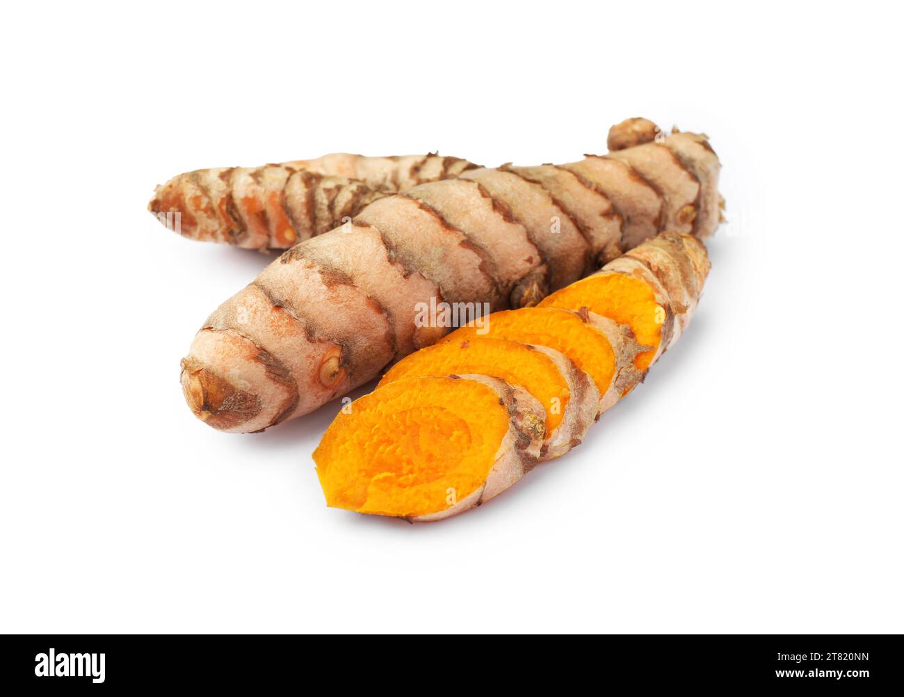 Whole and cut turmeric roots isolated on white Stock Photo - Alamy