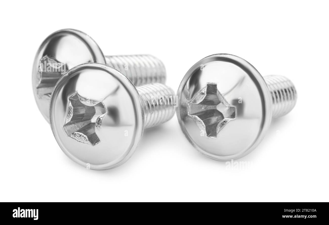 Three metal truss head screws isolated on white Stock Photo - Alamy