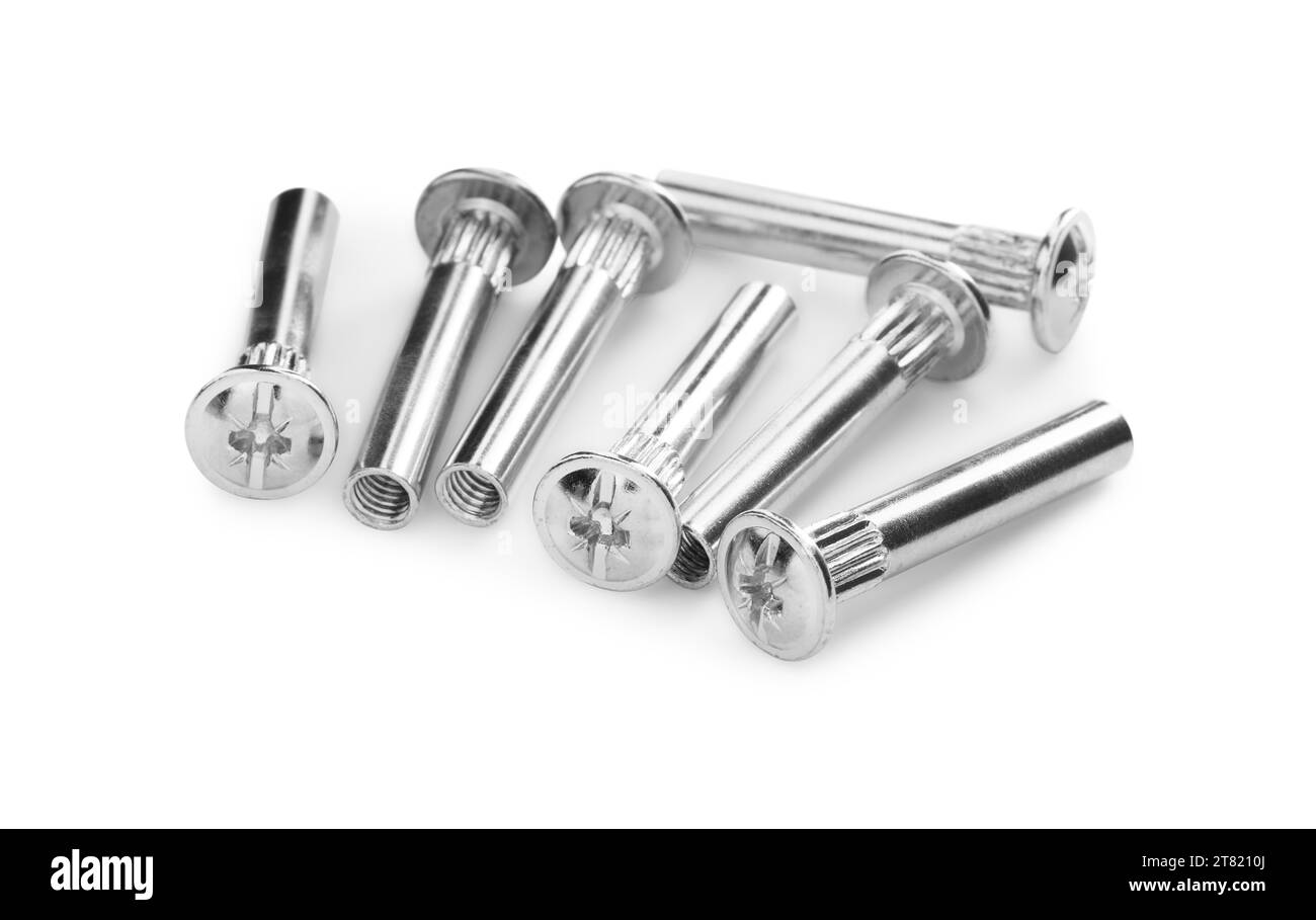 Metal panel connector fasteners isolated on white Stock Photo - Alamy