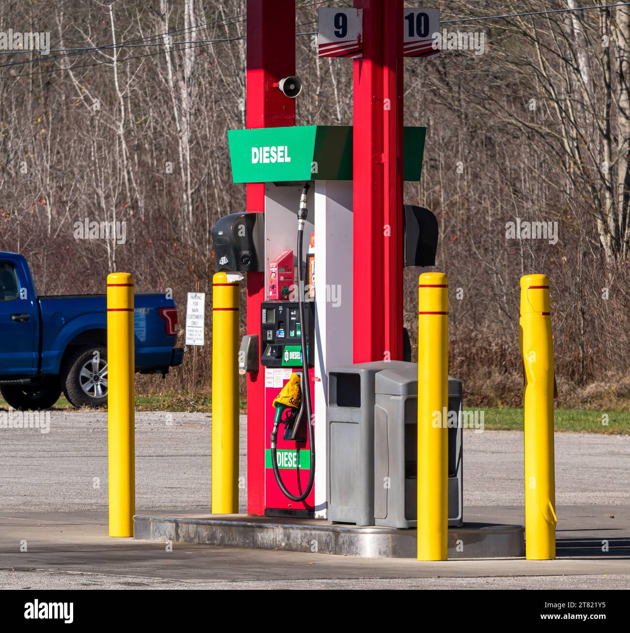 Diesel gas pumps at a gas station in Brokenstraw Township, Pennsylvania ...