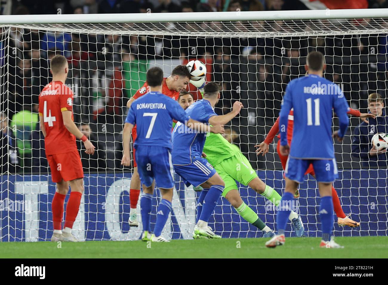 Jani Atanasov of North Macedonia scores against italy during the Euro ...