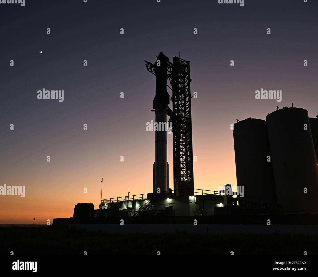 The SpaceX "Starship" stands on the Super Heavy booster for its second ...
