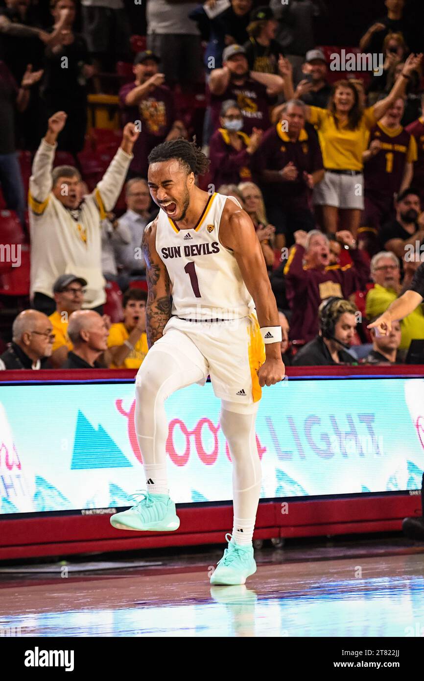 Arizona State Sun Devils guard Frankie Collins (1) celebrates after a ...