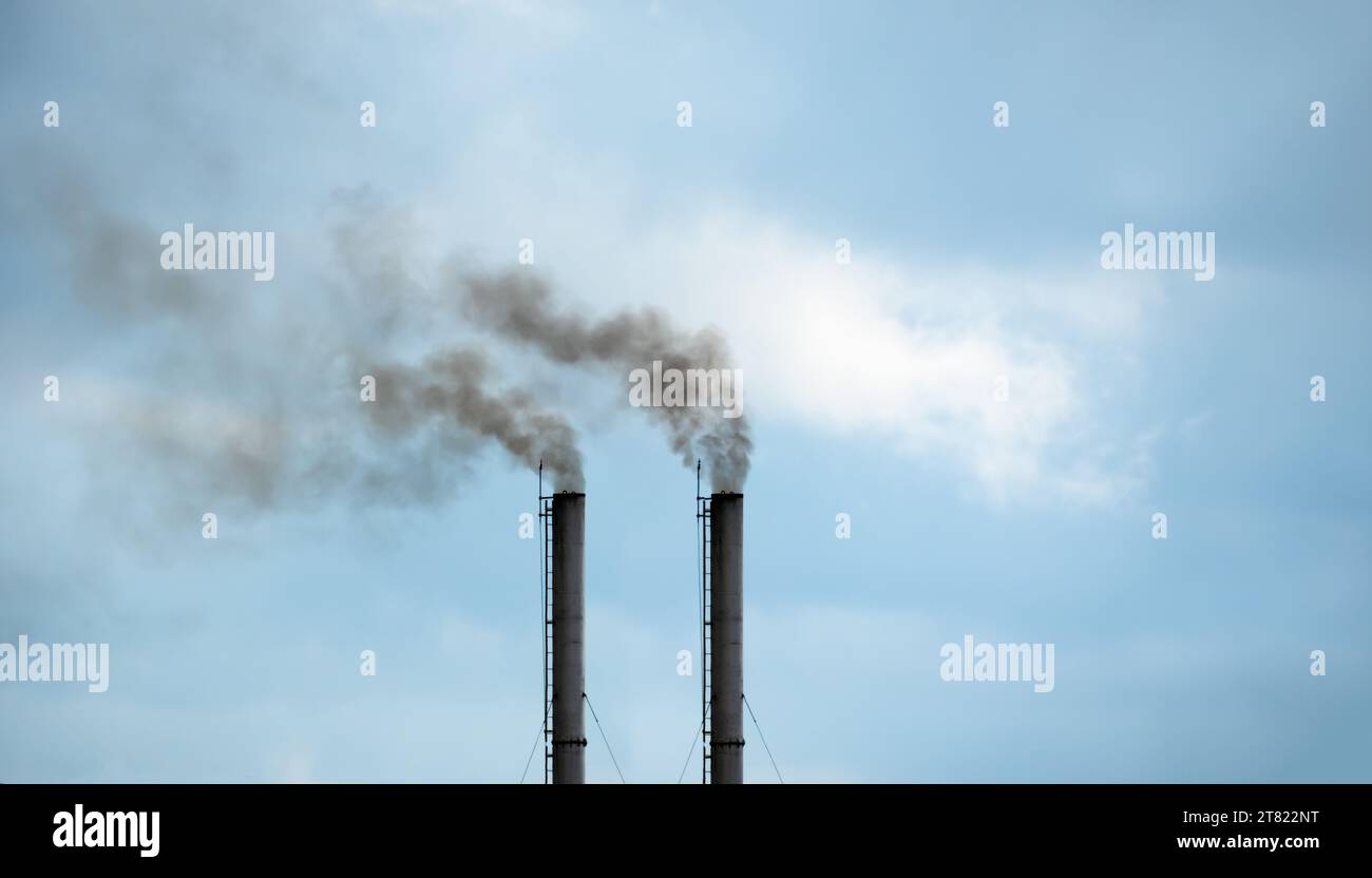Industry plant smoke smog emissions coming out of a chimney factory bad ...