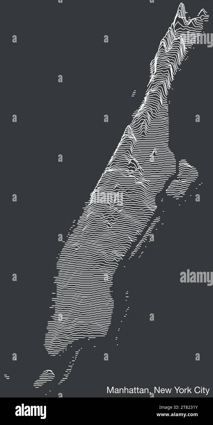 Topographic exaggerated relief map of MANHATTAN, NEW YORK CITY Stock ...