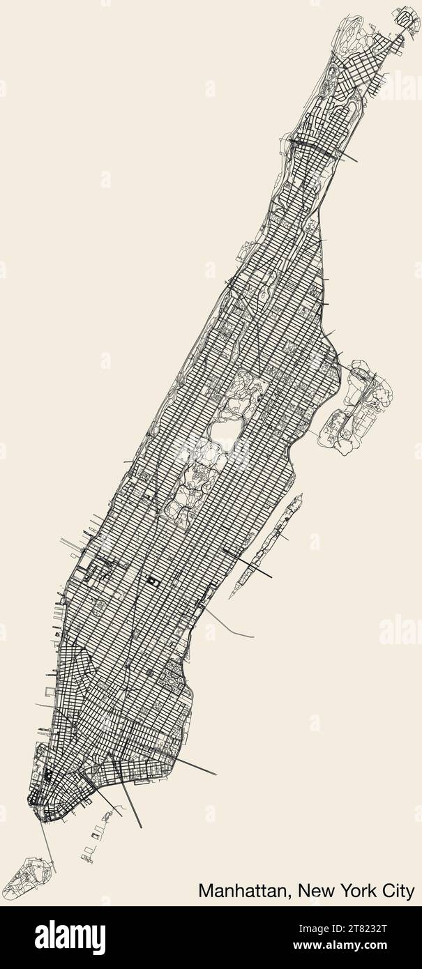 Street Roads Map Of The Manhattan Borough New York City Stock Vector