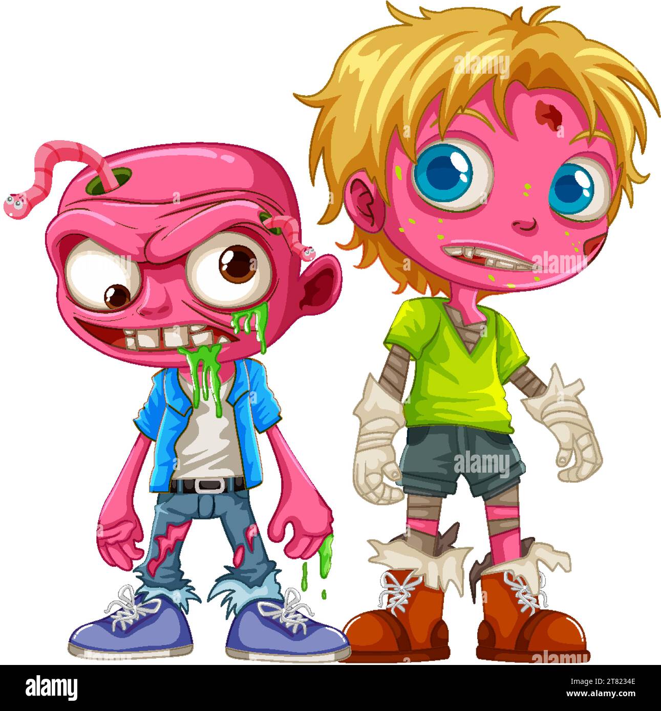 Illustration of a collection of male zombie characters with pink skin ...