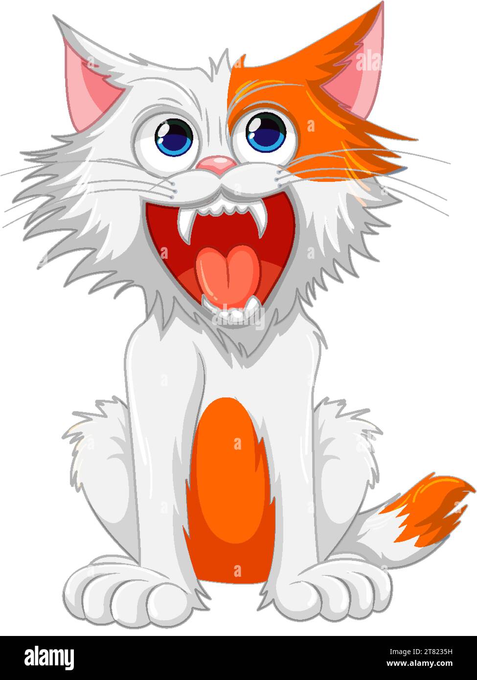 A vector cartoon illustration of a cat with an open mouth and sharp ...