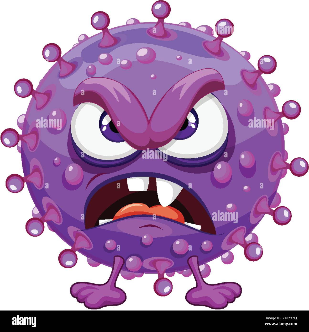 A vibrant and playful cartoon character of a purple germ virus monster ...