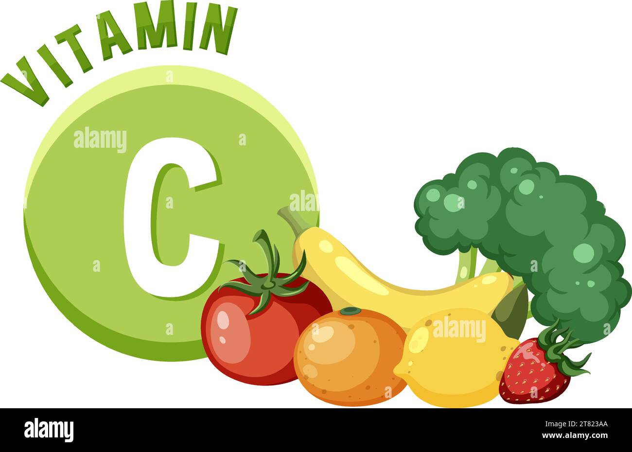 Learn about vitamin C-rich foods in a fun cartoon illustration Stock ...