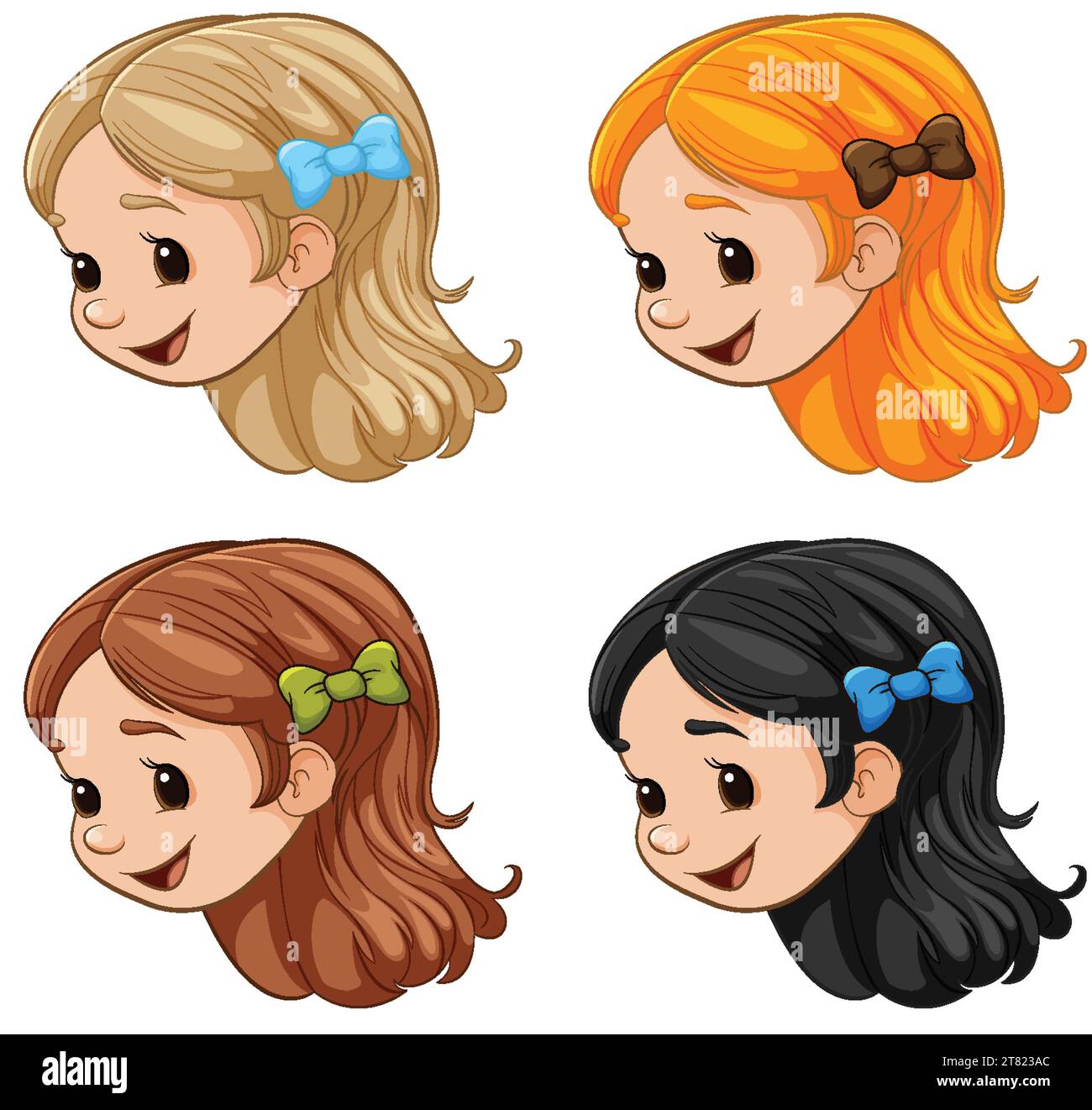 A group of happy girls wearing ribbons in their hair, smiling brightly ...