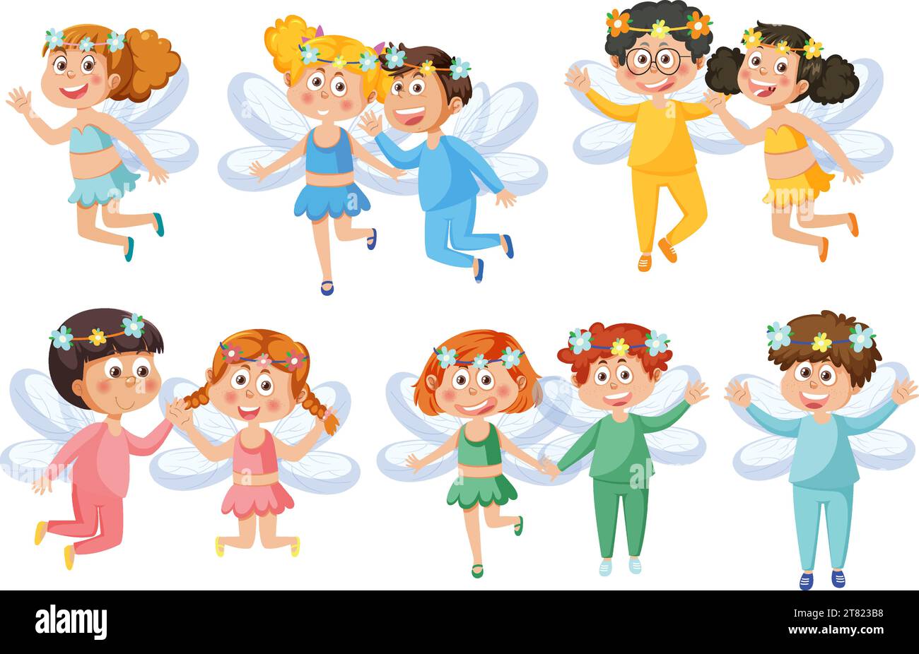 A delightful vector illustration of adorable fairies in a cartoon style ...