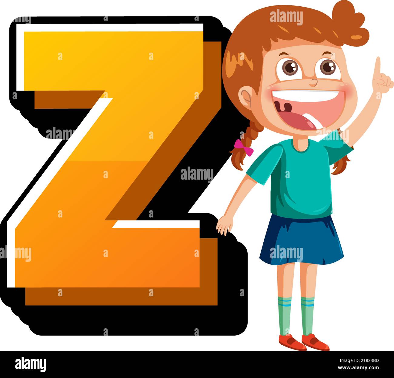 Vector cartoon illustration of English alphabet Z with boy and girl ...