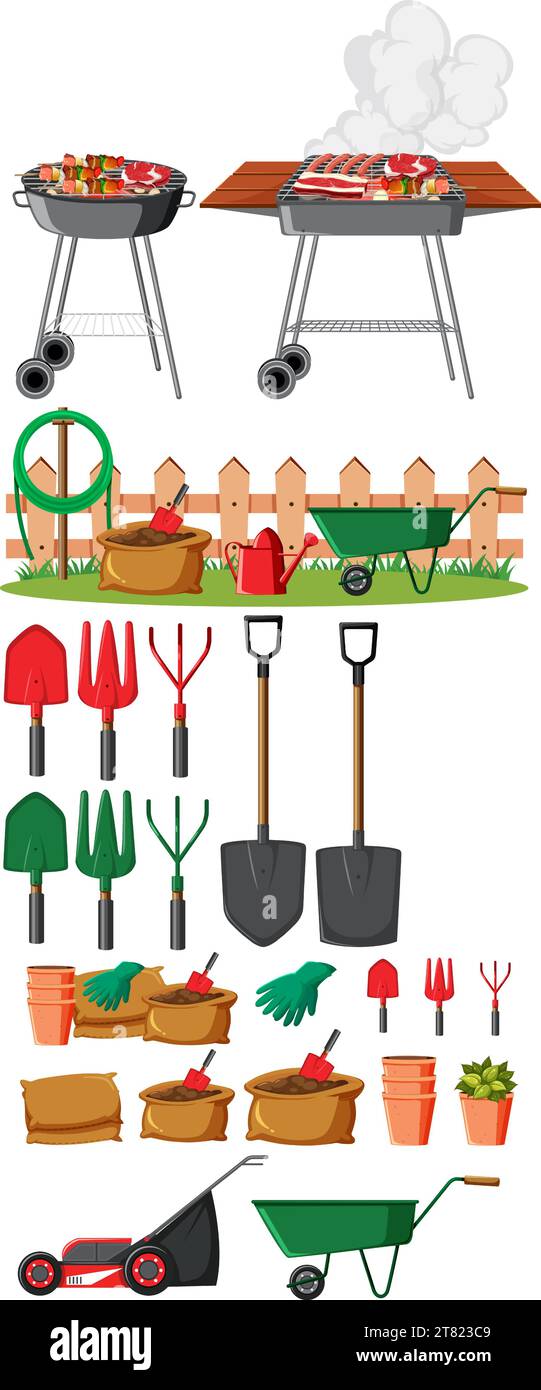 A set of garden essentials in a vector cartoon illustration style Stock ...