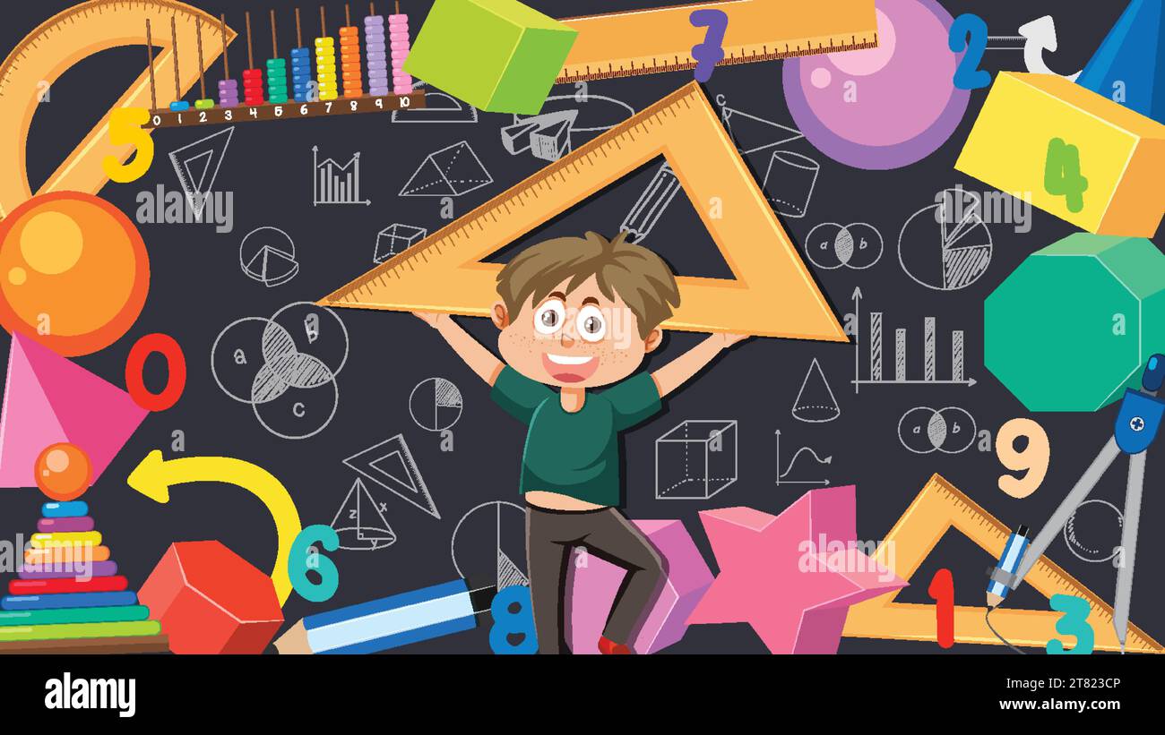 Young Boy Holding Set Square with Math Tools illustration Stock Vector ...