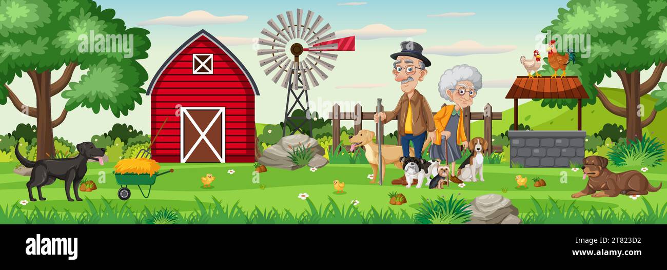 Vector cartoon illustration of grandparents spending time with their ...