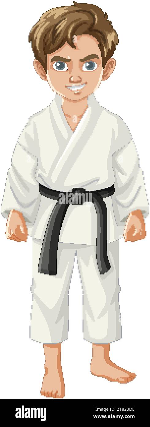 A cartoon illustration of a young boy wearing a judo sport outfit Stock ...