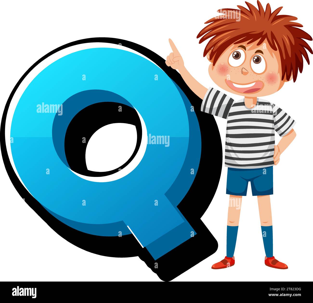 Vector illustration of Q alphabet font with boy and girl cartoon ...