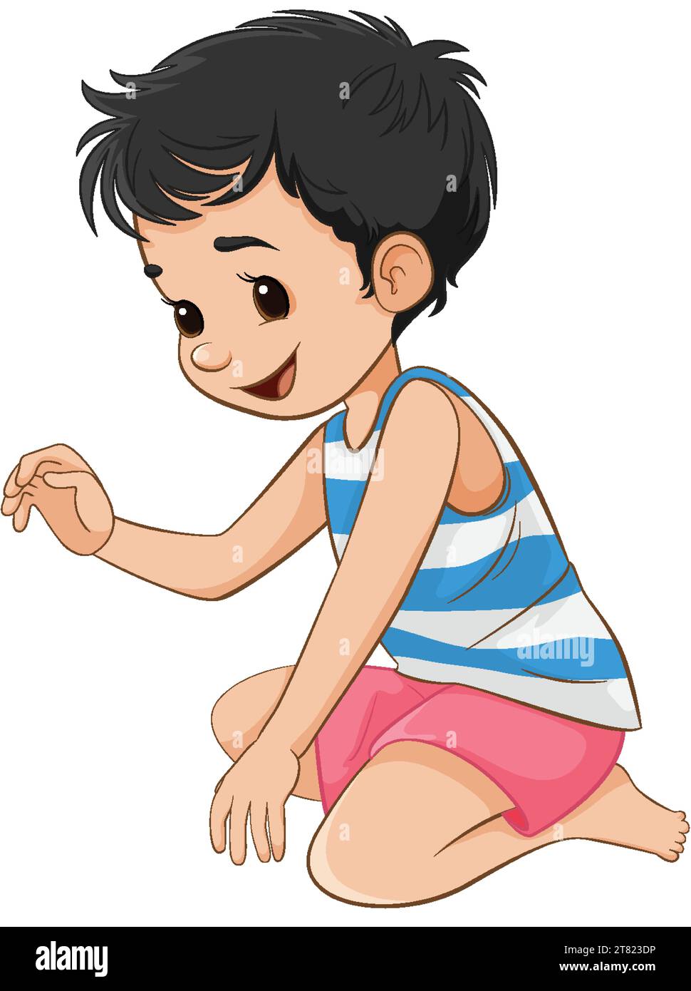 A cheerful cartoon boy sitting down with a smile on his face Stock ...