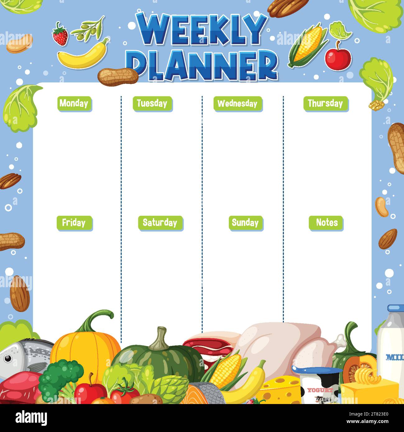 A vector cartoon illustration of a weekly meal planner for children ...
