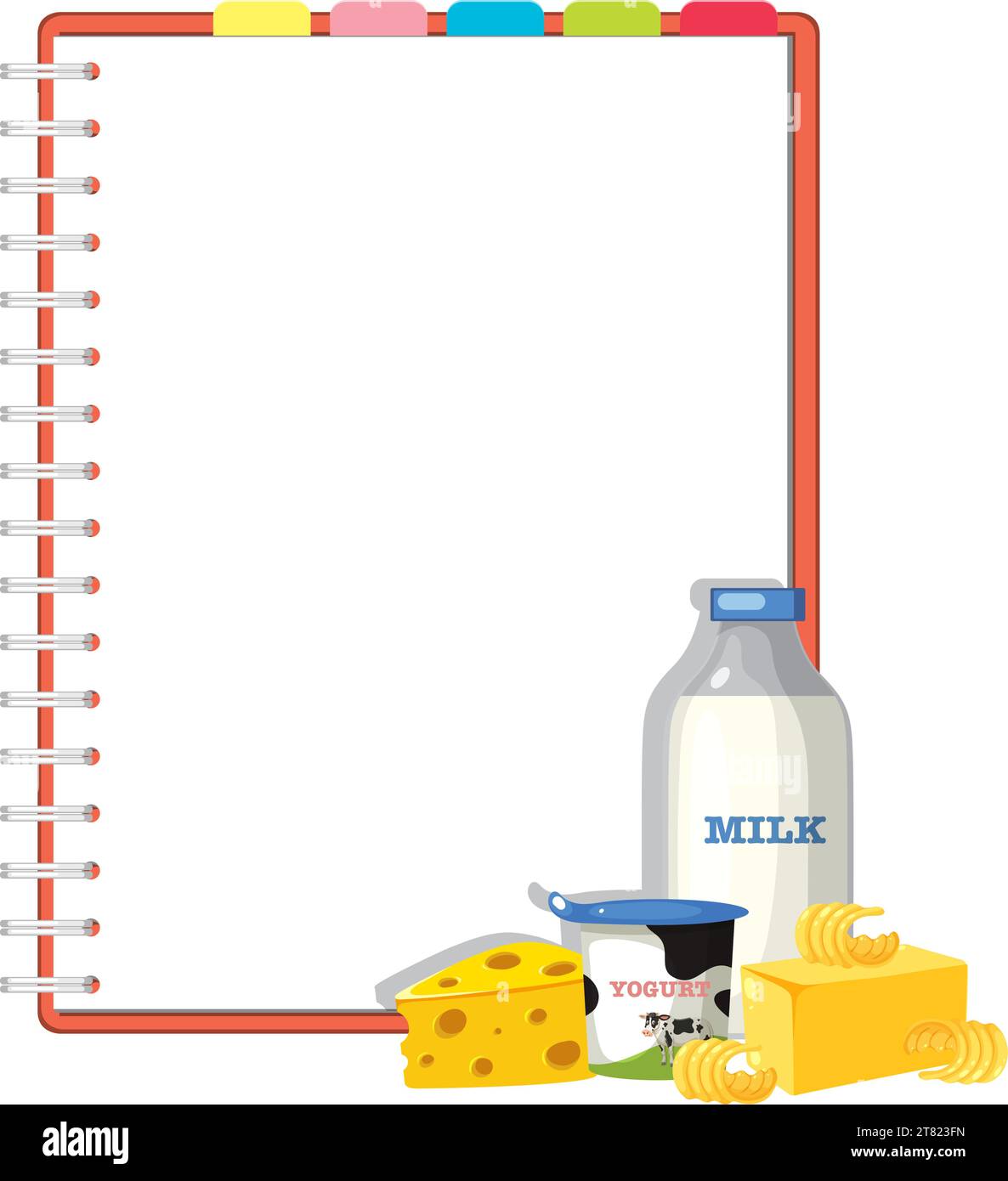Vector cartoon illustration of a dairy product on a blank notebook page ...