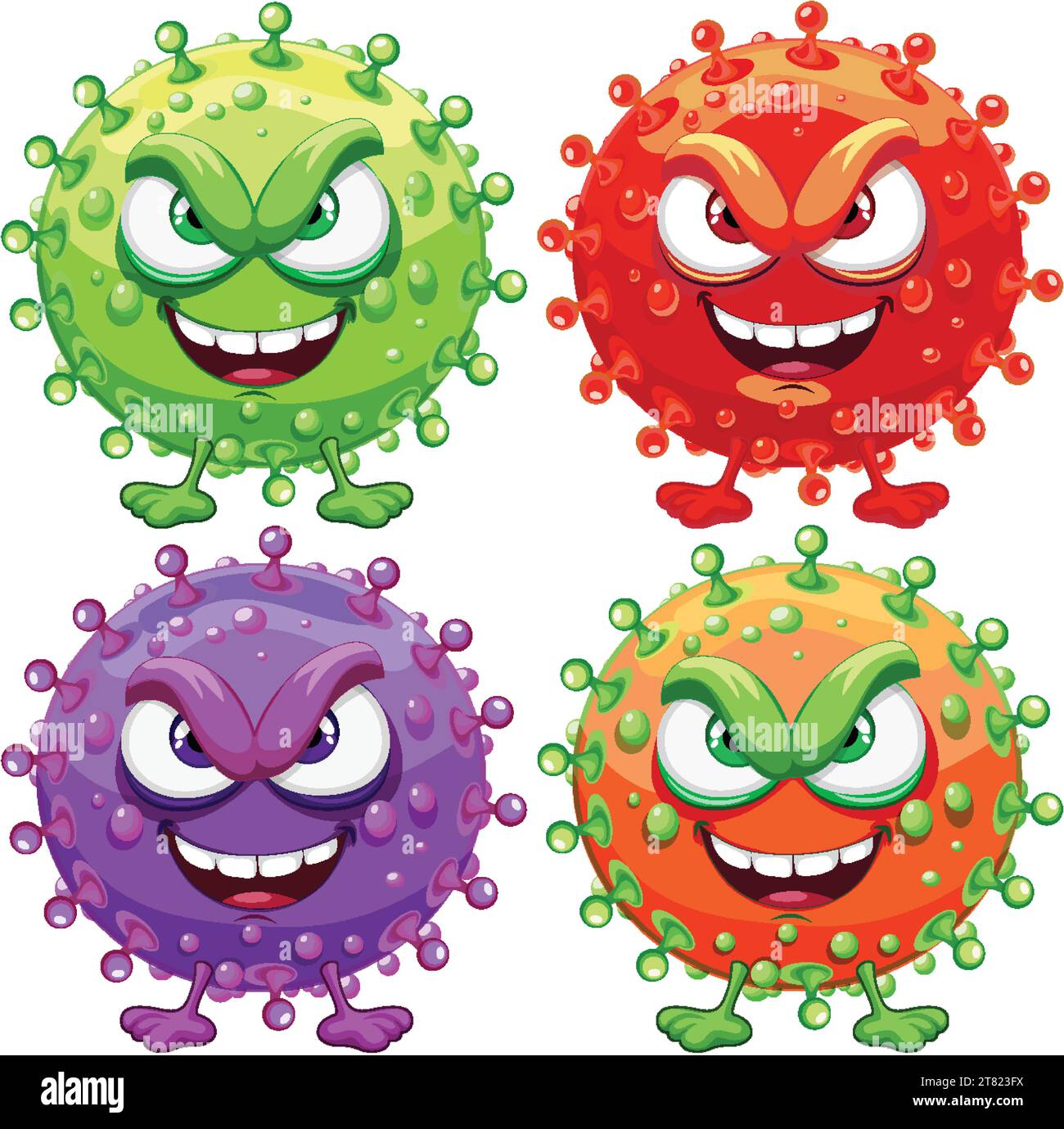 Colorful cartoon characters depicting four bacteria, germs, and viruses ...