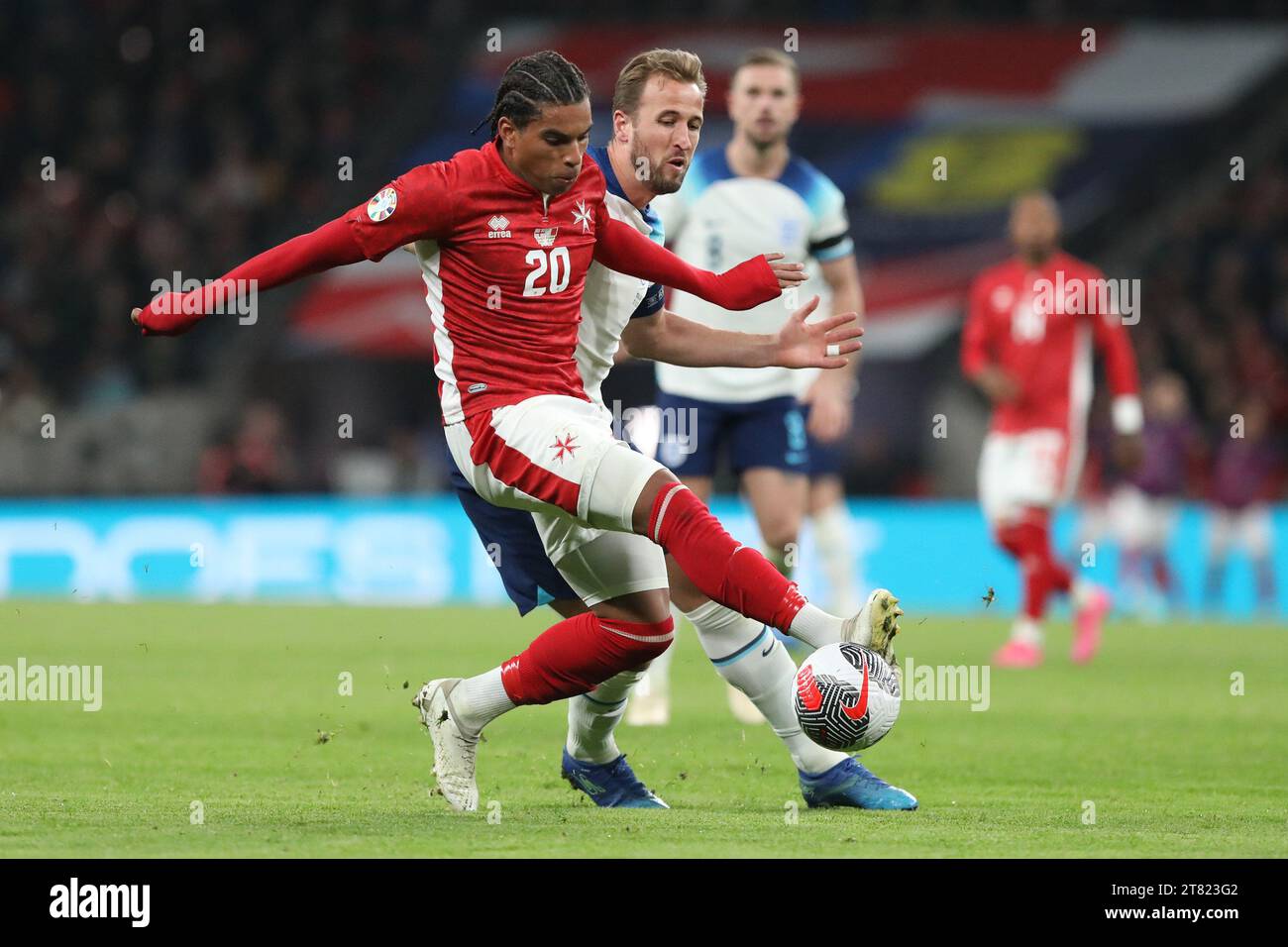 London, UK. 17th Nov, 2023. Harry Kane of England and Yannick Yankam of ...