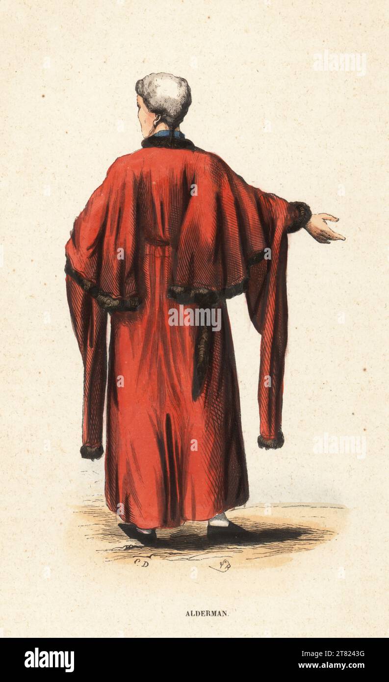 Costume of an alderman, Great Britain, 19th century. In powdered wig ...