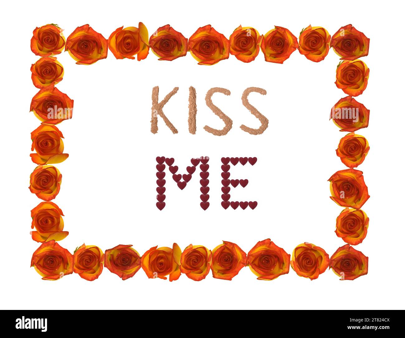 KISS ME with colorful sweetheart roses nof yellow-red border this white ...