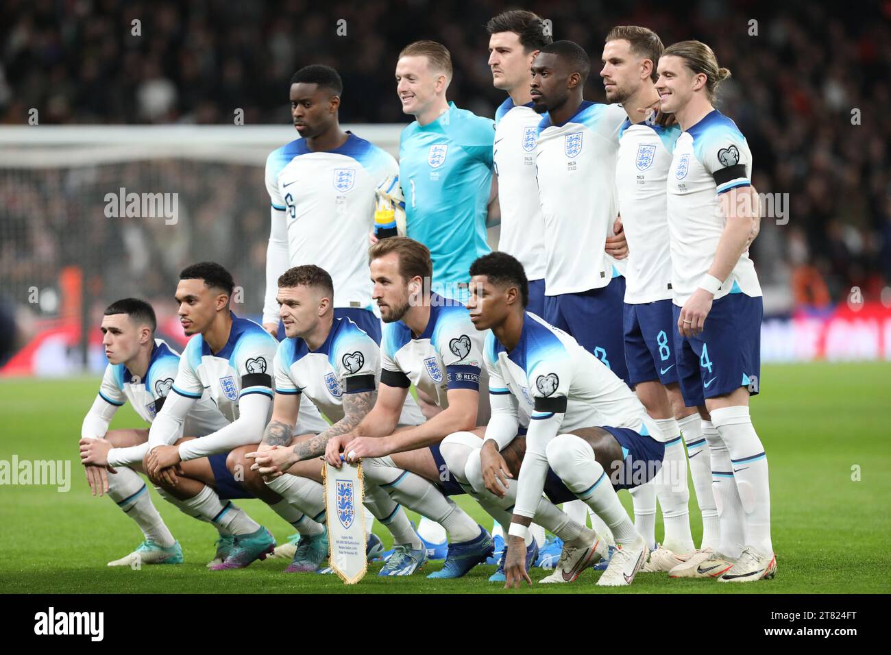 London, UK. 17th Nov, 2023. England line up before the UEFA EURO 2024 ...