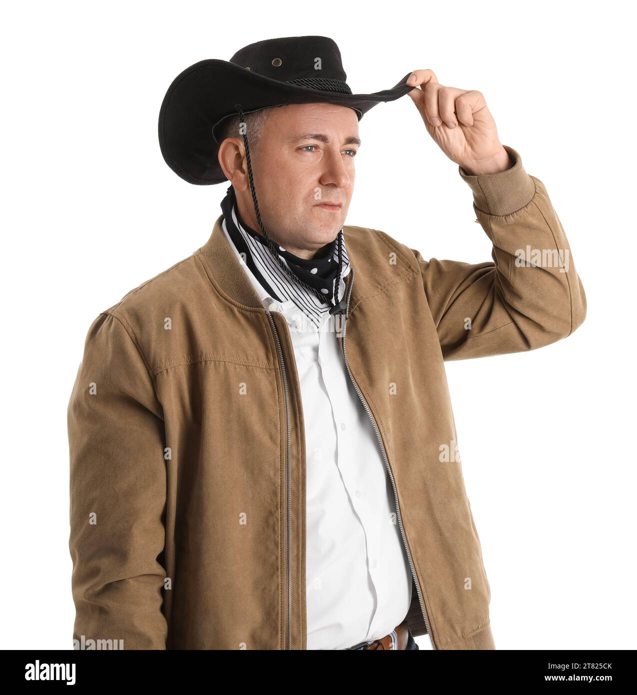 Mature cowboy on white background Stock Photo - Alamy