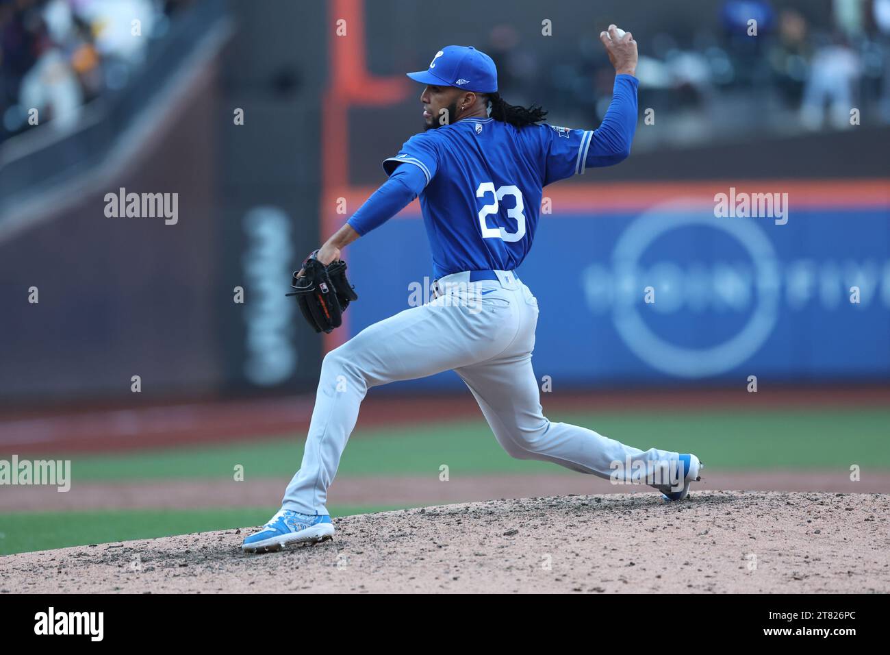 Los Tigres del Licey relief pitcher Adonis Medina (23) throws during ...