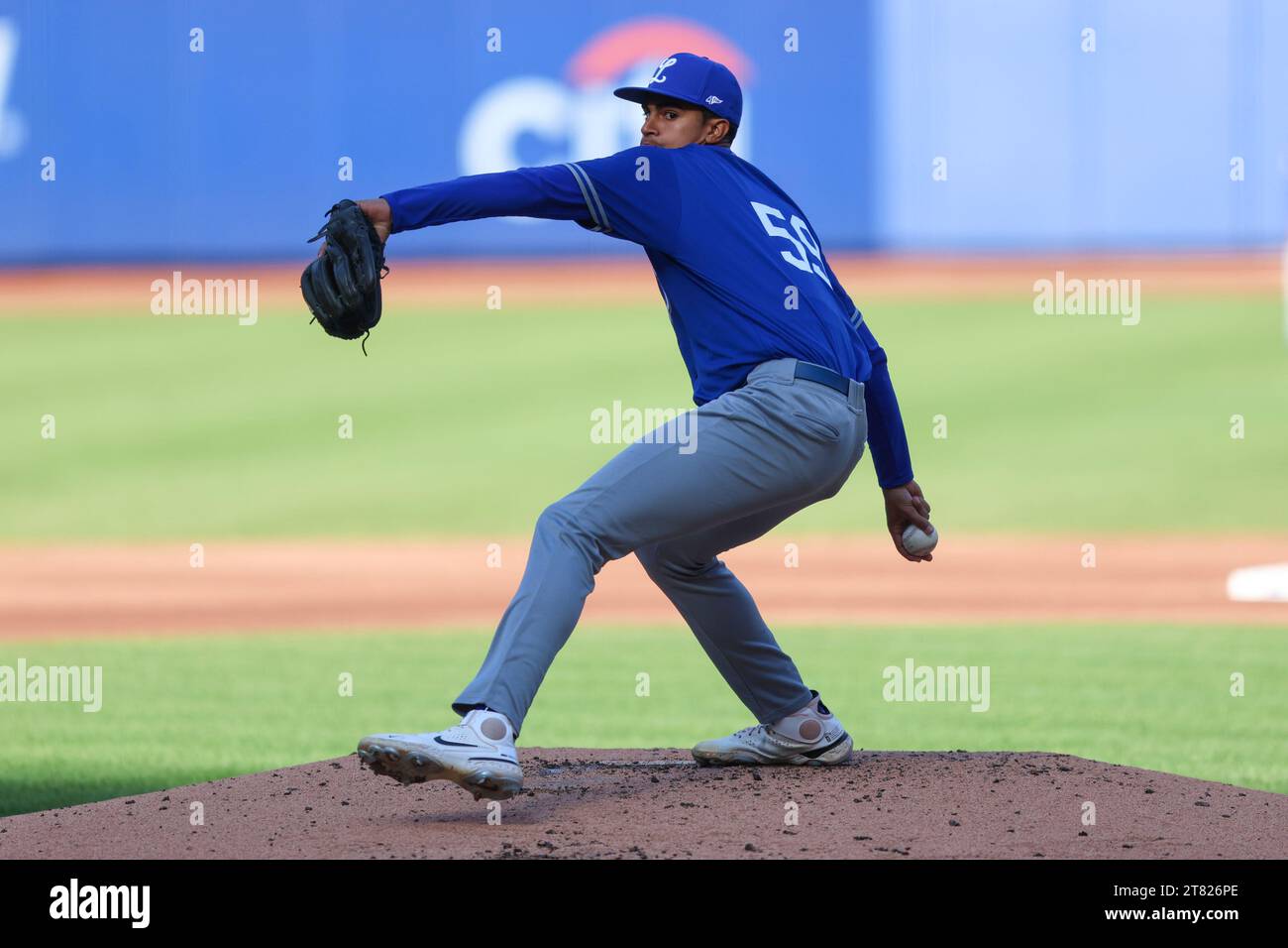Los Tigres del Licey starting pitcher Adrian Rodriguez (59) throws ...