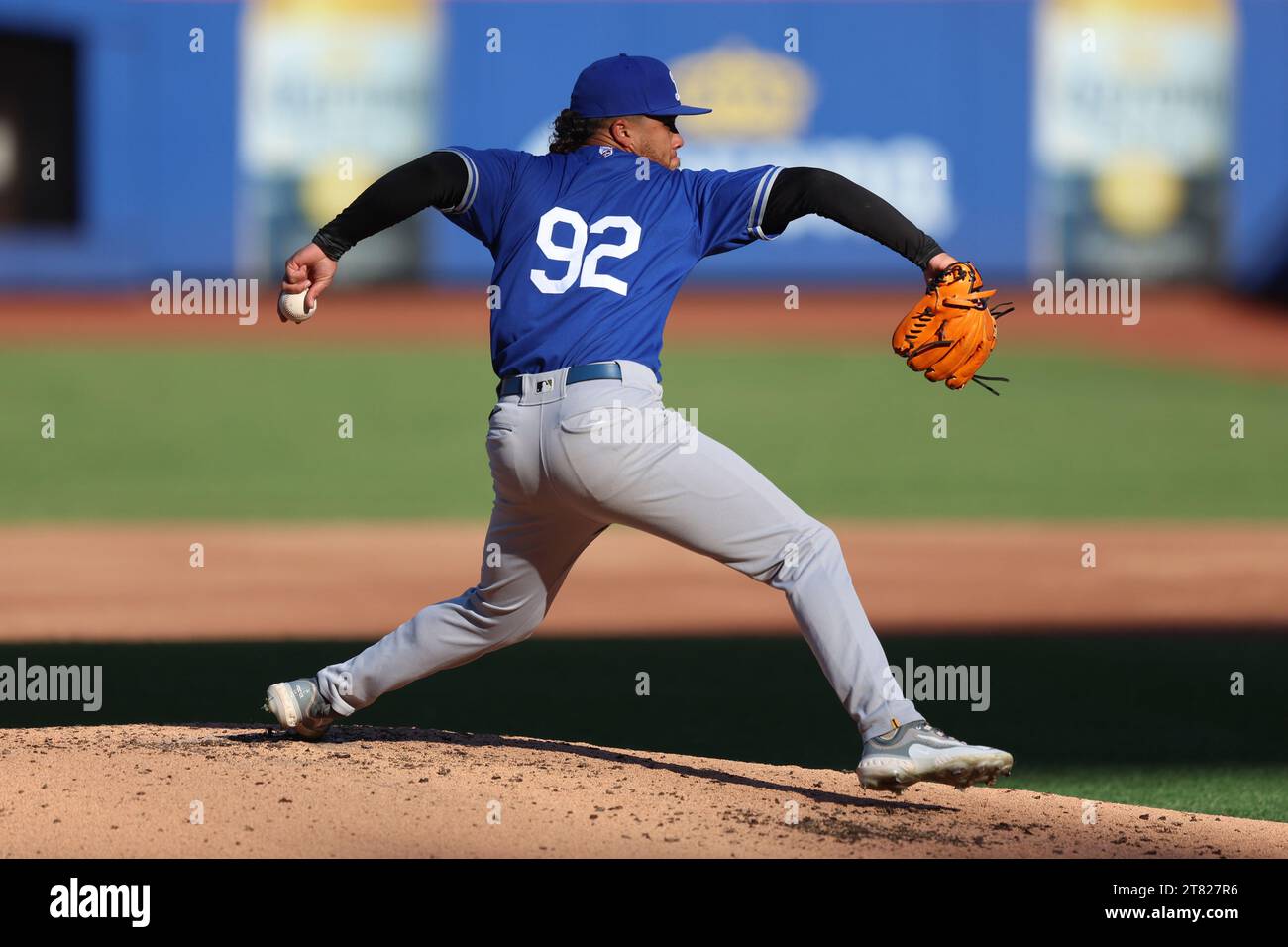 Los Tigres del Licey relief pitcher Luis Peralta (92) throws during the ...