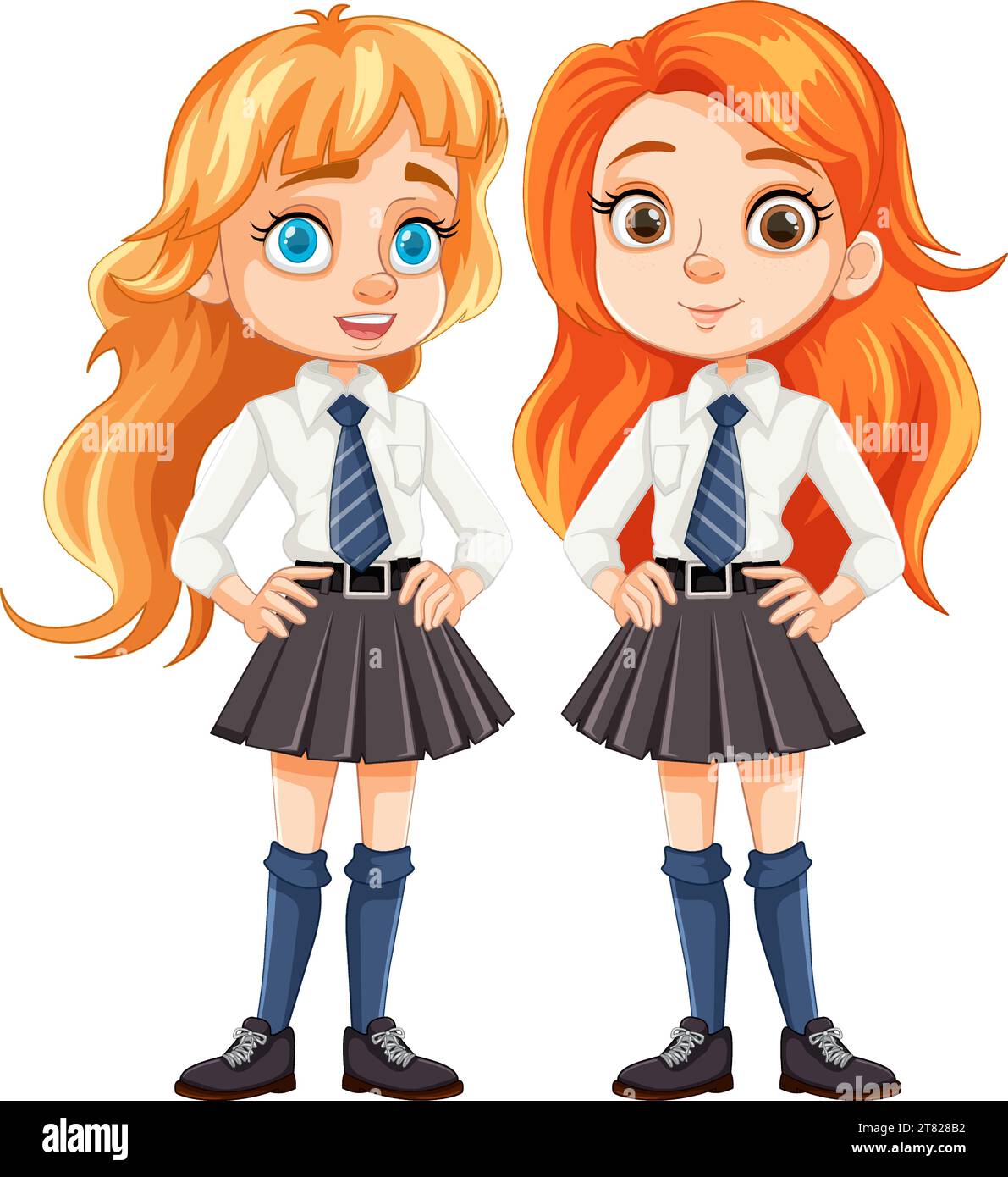 Two adorable students with orange hair in matching school uniforms ...