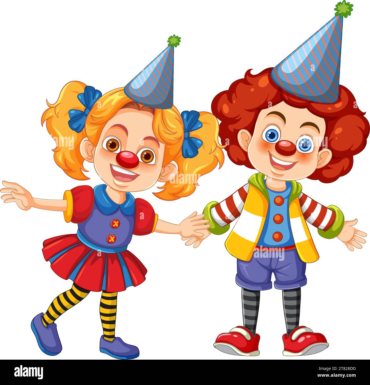 Illustration of a cute girl and boy wearing colorful circus clown ...