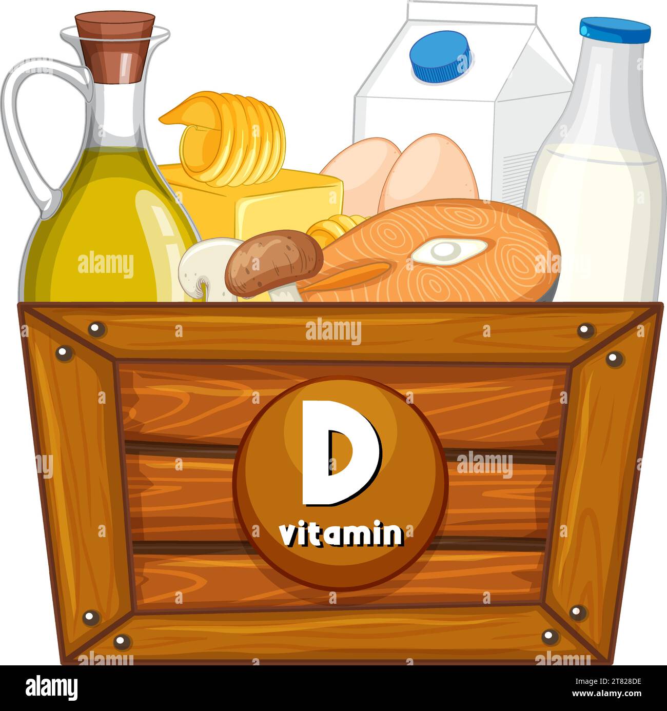 Vector cartoon illustration of a wooden crate containing Vitamin D-rich ...