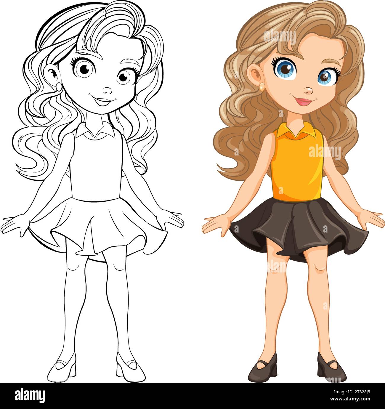A cheerful cartoon character of a stunning woman wearing a mini skirt ...