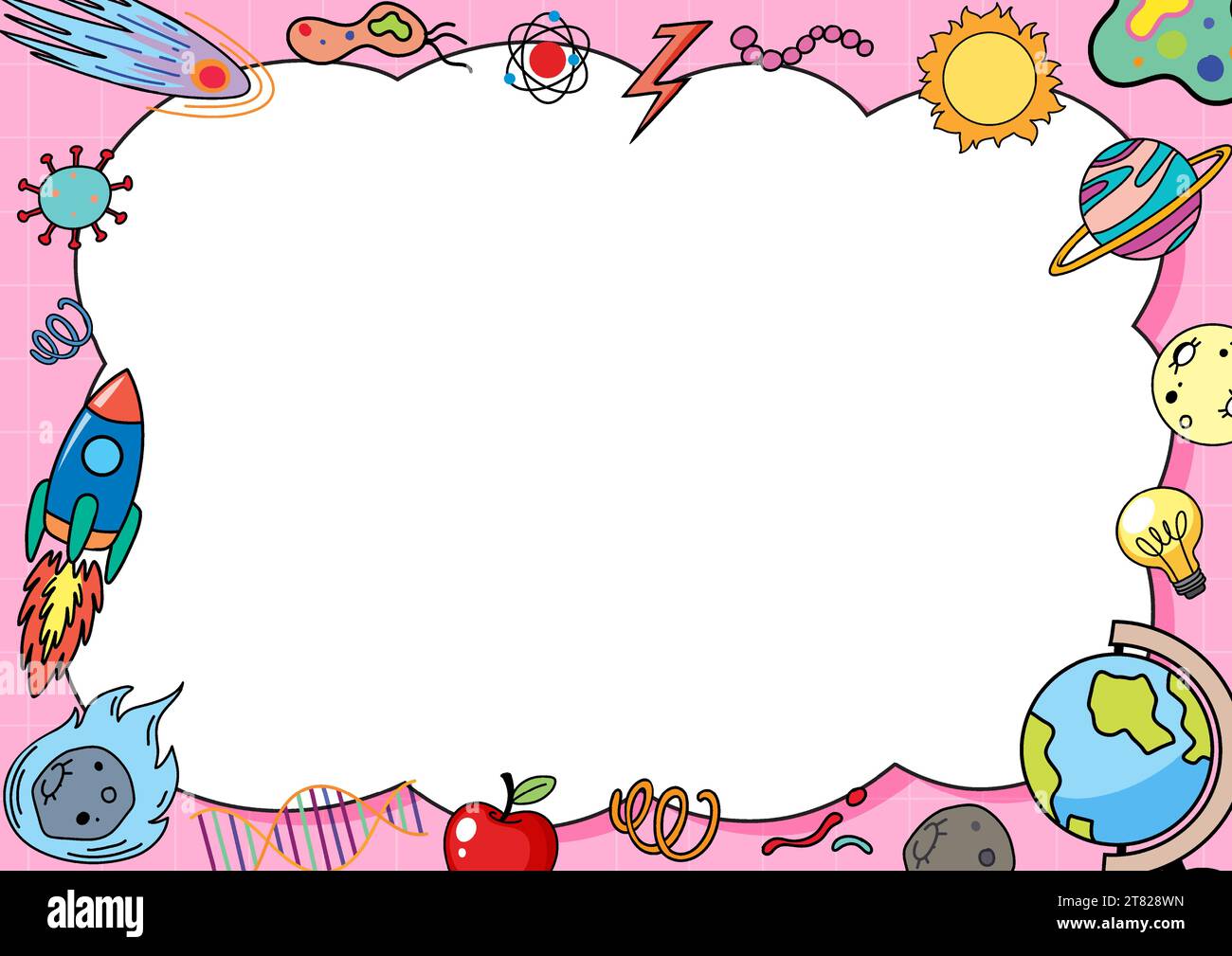 Vector cartoon illustration of science tools and learning sign on a ...